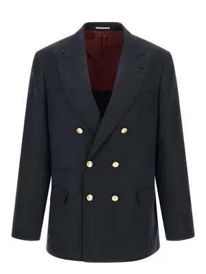 Brunello Cucinelli Silk Twill And Linen Délavé Blazer - Blue