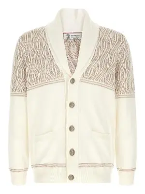 Brunello Cucinelli Braided Jacquard Shoulders Cardigan - Beige