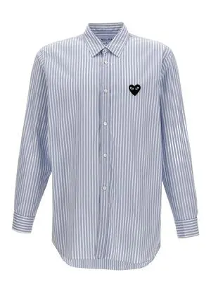 Play Comme Des Garcon Logo Patch Striped Shirt - Light Blue