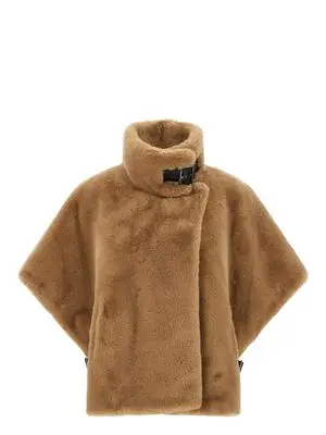 Pinko Fur-effect Cape With High Neck - Beige