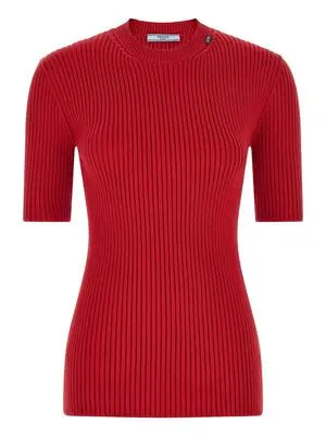 Prada Ribbed Virgin Wool Sweater - Red