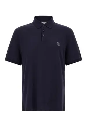 Brunello Cucinelli Logo Piqué Polo Shirt - Blue