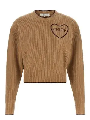 Chloé Heart Intarsia Knit Sweater - Beige
