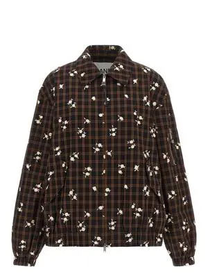 GANNI GANNI Check Flower Bomber Jacket Brown