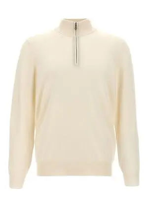 Brunello Cucinelli Cashmere Quarter Zip Sweater - White