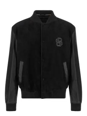 Hugo Boss Leather Bomber Jacket - Black