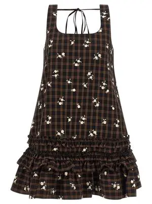 GANNI Check Flower Dress - Brown