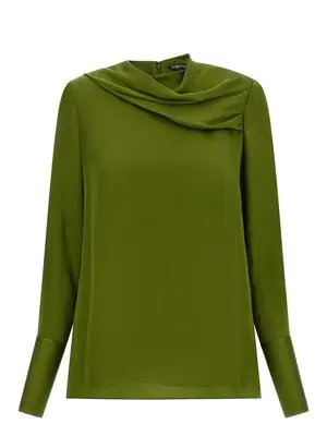 TOM FORD TOM FORD Silk Georgette Draped Blouse Green