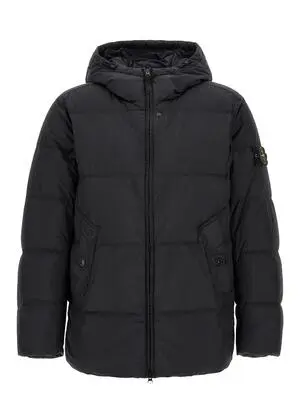 Stone Island Ruffled Effect Down Jacket - Blue