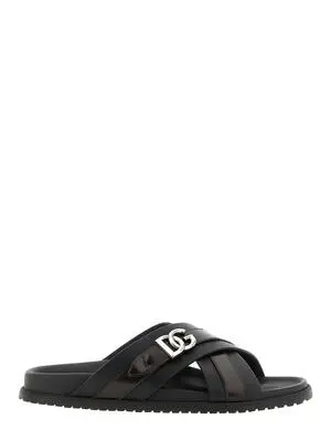 Dolce & Gabbana Leather Dg Casual Sandals - Black