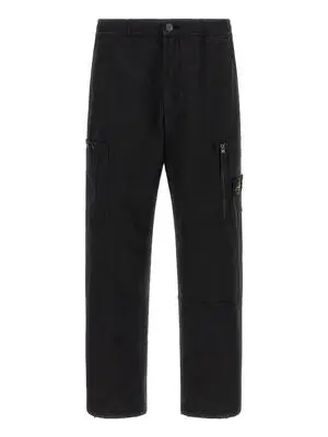 Stone Island Cotton Ripstop Cargo Trousers - Black