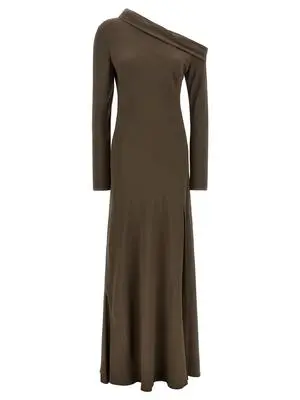 Alberta Ferretti Asymmetrical One-shoulder Dress - Brown