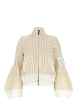 Sacai Nylon Twill X Wool Knit' Blouson - White