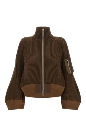 Sacai Nylon Twill X Wool Knit' Blouson - Brown