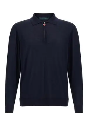 Kiton Wool Polo Shirt 14 Microns - Blue