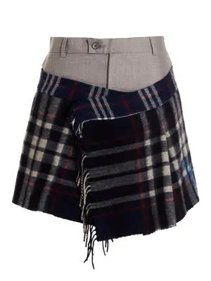 1/OFF PARIS 1/OFF Check Scarf Reworked Wool Skirt