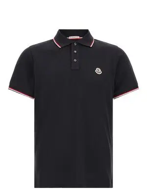 Moncler Tricolor Trim Polo Shirt - Blue