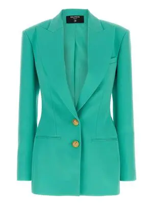 Balmain BALMAIN Logo Button Double-Breasted Blazer Light Blue