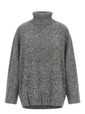 Pinko Crystal Embellished Turtleneck Sweater - Gray