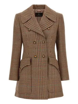 Etro Prince Of Wales Wool Overcoat - Brown