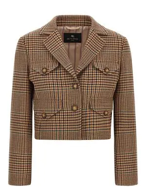 Etro Prince Of Wales Wool Blazer - Brown