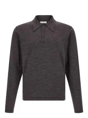 LEMAIRE Mouliné Wool Polo Shirt - Brown
