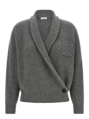 Brunello Cucinelli Cashmere And Silk Wrap Cardigan - Gray
