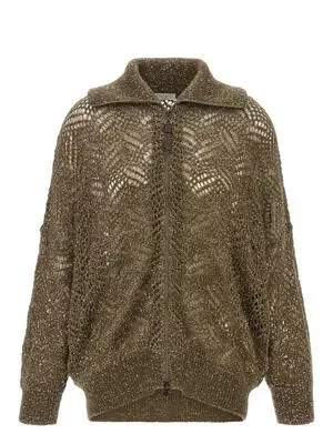 Brunello Cucinelli BRUNELLO CUCINELLI Dazzling Abstract Leaf Cardigan Brown