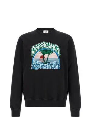 Casablanca Palm Tree Emblem Embroidered Sweatshirt - Black