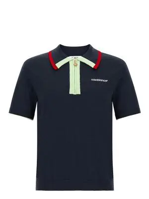 Casablanca Knit Polo Shirt With Zip - Blue