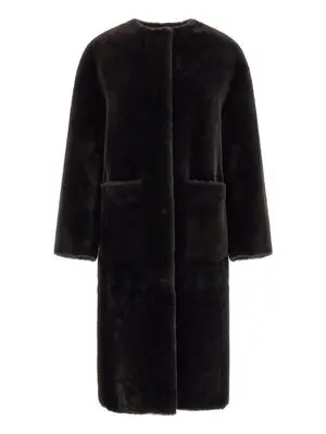 BLANCHA Long Shearling Coat - Brown