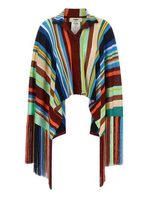 Fendi Striped Poncho With Fringes - Multi