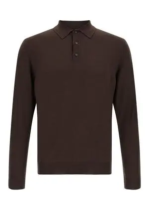 ZANONE Long Sleeve Polo Shirt - Brown