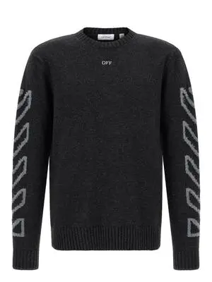 Off-White Diag Arrow Fuzzy Sweater With Intarsia - Gray