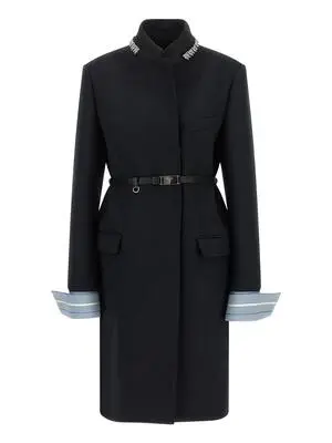 Prada Jewel Collar Coat - Blue