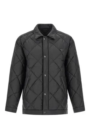 Prada Quilted Down Jacket With Logo - Black