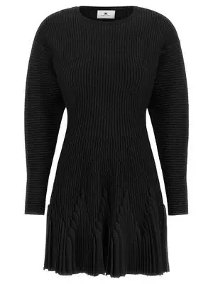 Elisabetta Franchi Knitted Pleated Dress - Black