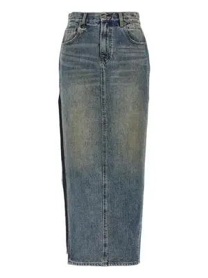 R13 Devon Side Slit Skirt - Blue