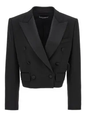DOLCE & GABBANA DOLCE & GABBANA Wool Twill Tuxedo Crop Blazer