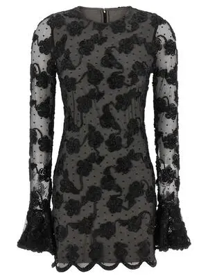 ROTATE BY BIRGER CHRISTENSEN Flower Mesh Dress - Black