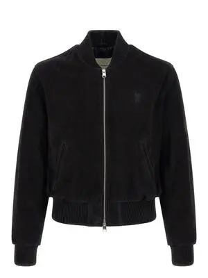 AMI Paris De Coeur Leather Jacket - Black