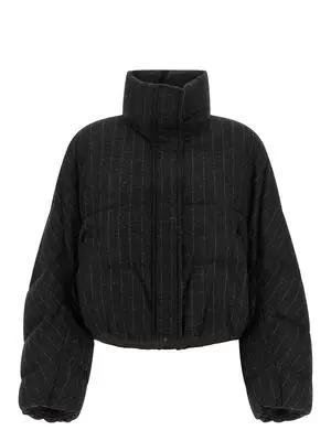 Brunello Cucinelli Micro Sequin Pinstriped Crop Down Jacket - Gray