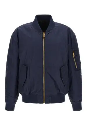 Balmain BALMAIN Logo Embroidery Bomber Jacket Blue