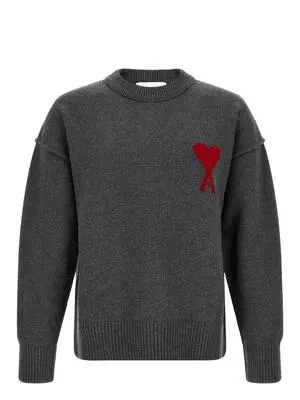 AMI Paris De Coeur Wool Sweater - Gray