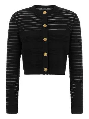 Balmain Semi-transparent Stripes Cardigan - Black