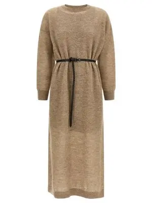 Brunello Cucinelli Sparkling Mesh Midi Dress - Beige