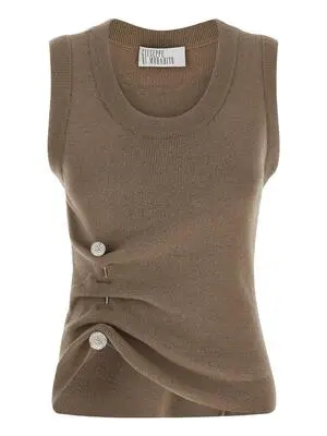 Giuseppe Di Morabito GIUSEPPE DI MORABITO Jewel Brooch Sleeveless Top Beige