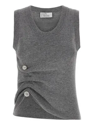 Giuseppe Di Morabito GIUSEPPE DI MORABITO Crystal Brooch Wool Knit Top Gray