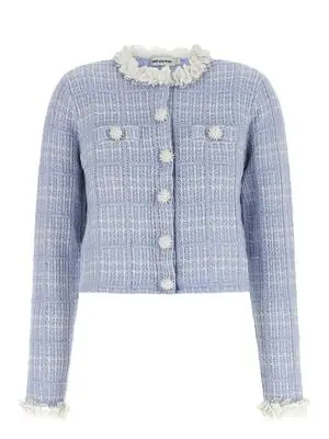 SELF-PORTRAIT Check Knit Jacket - Blue