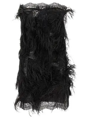 Attico Lace And Feather Dress - Black